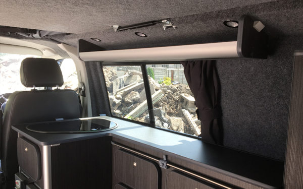 Campervan overhead worktop shelf | JD Camper Designs